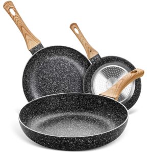 michelangelo frying pan set, 8"+9.5"+11" stone frying pans with 100% apeo & pfoa-free stone coating, fry pan set bakelite handle, nonstick frying pans, nonstick pans set, stone skillets 3 piece