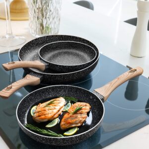 MICHELANGELO Frying Pan Set, 8"+9.5"+11" Stone Frying Pans With 100% APEO & PFOA-Free Stone Coating, Fry Pan Set Bakelite Handle, Nonstick Frying Pans, Nonstick Pans Set, Stone Skillets 3 Piece