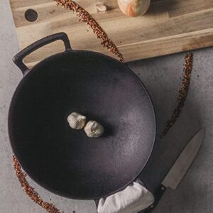 Backcountry Iron 14 inch Cast Iron Wok with Flat Base and Handles