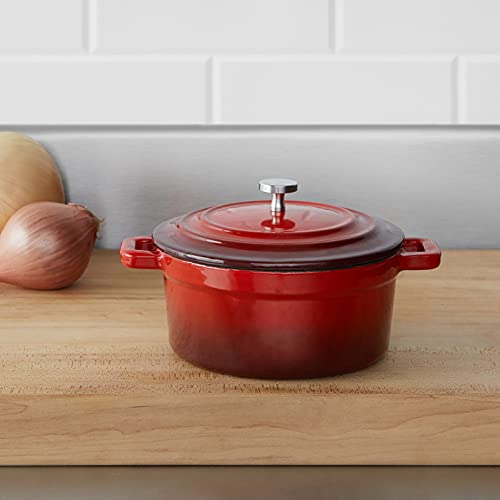 AmazonCommercial Enameled Cast Iron Covered Small Round Cocotte, 18 Ounce, Red