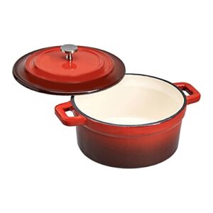 AmazonCommercial Enameled Cast Iron Covered Small Round Cocotte, 18 Ounce, Red