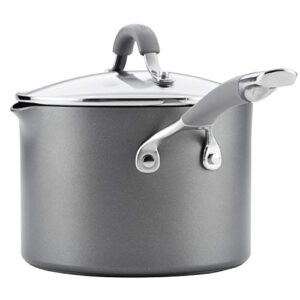 Circulon 84567 3-Qt.Covered Straining Pour Spouts Hard Anodized Aluminum Saucepan, 3 quart, Oyster Gray