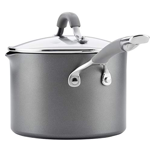 Circulon 84567 3-Qt.Covered Straining Pour Spouts Hard Anodized Aluminum Saucepan, 3 quart, Oyster Gray