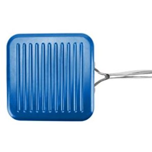 EaZy MealZ Square Non-Stick Grill Pan for Stove, Light weight, Perfect Grill Marks, Oven Safe up to 500 Degrees, Large, 10.5" Blue