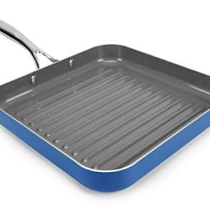 EaZy MealZ Square Non-Stick Grill Pan for Stove, Light weight, Perfect Grill Marks, Oven Safe up to 500 Degrees, Large, 10.5" Blue