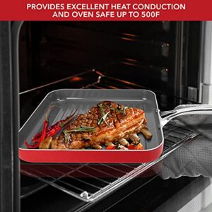 EaZy MealZ Square Non-Stick Grill Pan for Stove, Light weight, Perfect Grill Marks, Oven Safe up to 500 Degrees, Large, 10.5" Blue