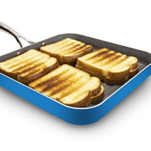 EaZy MealZ Square Non-Stick Grill Pan for Stove, Light weight, Perfect Grill Marks, Oven Safe up to 500 Degrees, Large, 10.5" Blue