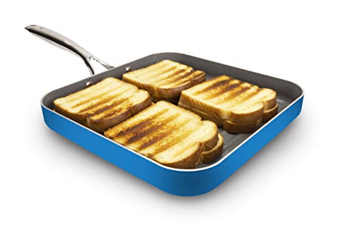 EaZy MealZ Square Non-Stick Grill Pan for Stove, Light weight, Perfect Grill Marks, Oven Safe up to 500 Degrees, Large, 10.5" Blue