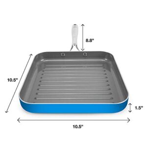 EaZy MealZ Square Non-Stick Grill Pan for Stove, Light weight, Perfect Grill Marks, Oven Safe up to 500 Degrees, Large, 10.5" Blue