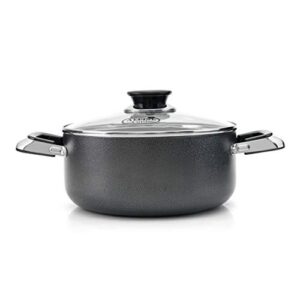 Alpine Cuisine 5 Quart Non-stick Stock Pot with Tempered Glass Lid and Carrying Handles, Multi-Purpose Cookware Aluminum Dutch Oven for Braising, Boiling, Stewing