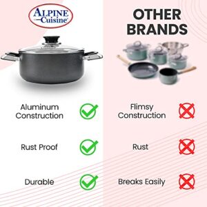 Alpine Cuisine 5 Quart Non-stick Stock Pot with Tempered Glass Lid and Carrying Handles, Multi-Purpose Cookware Aluminum Dutch Oven for Braising, Boiling, Stewing