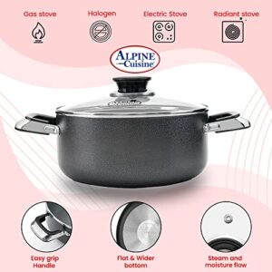 Alpine Cuisine 5 Quart Non-stick Stock Pot with Tempered Glass Lid and Carrying Handles, Multi-Purpose Cookware Aluminum Dutch Oven for Braising, Boiling, Stewing