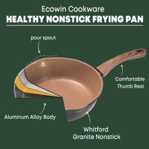 Ecowin Nonstick Deep Frying Pan Skillet with Lid, 11 Inch/ 5Qt Granite Coating Saute Pan, Non Stick Fry Pan for Cooking with Bakelite Handle, Induction Compatible, Dishwasher and Oven Safe, PFOA Free