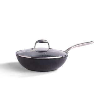 frök all-in-one non-stick fry pan meets wok with lid, 11-inch, black & silver