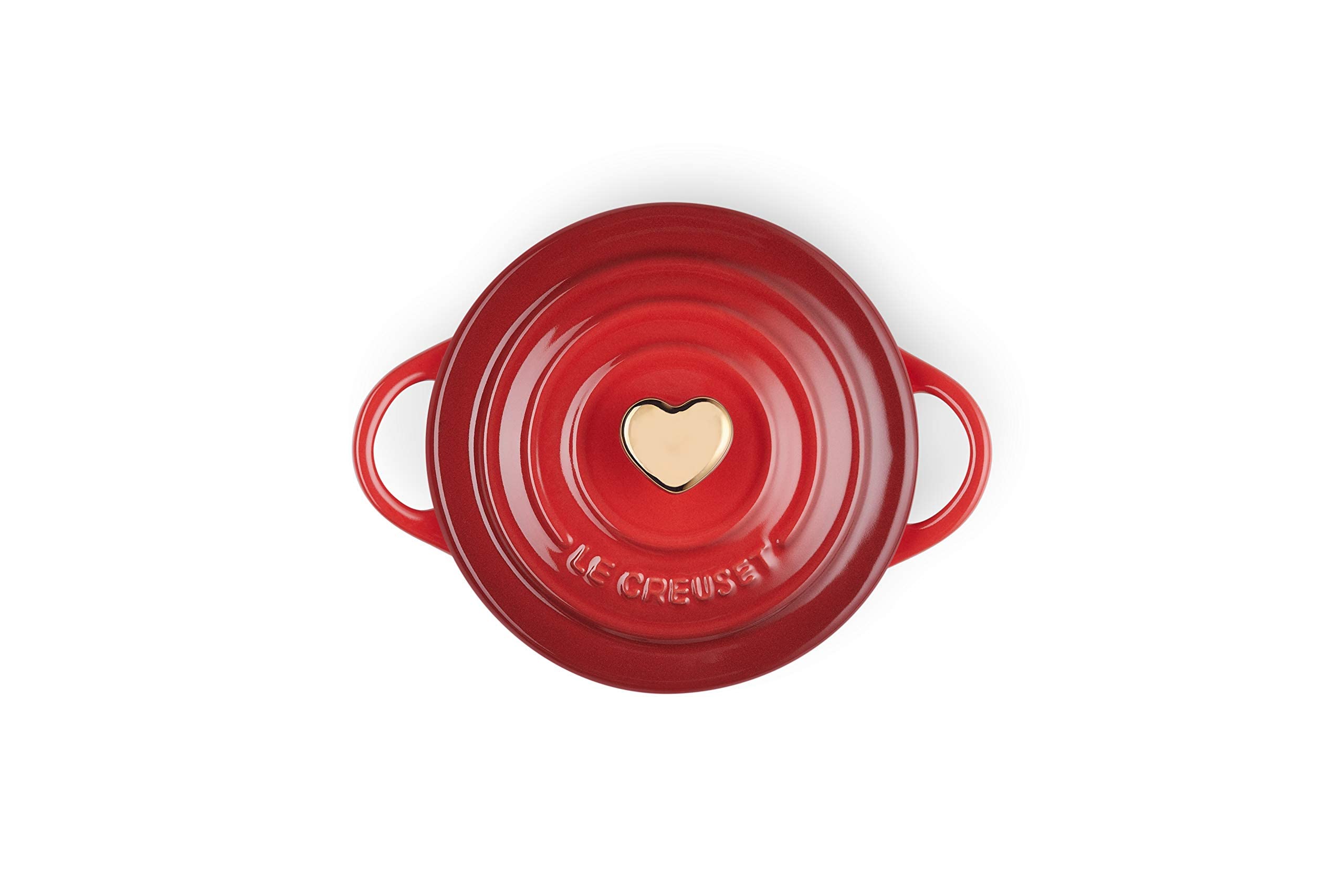 Le Creuset Cerise with Gold Heart Knob Stoneware Mini Round Cocotte, 8 oz