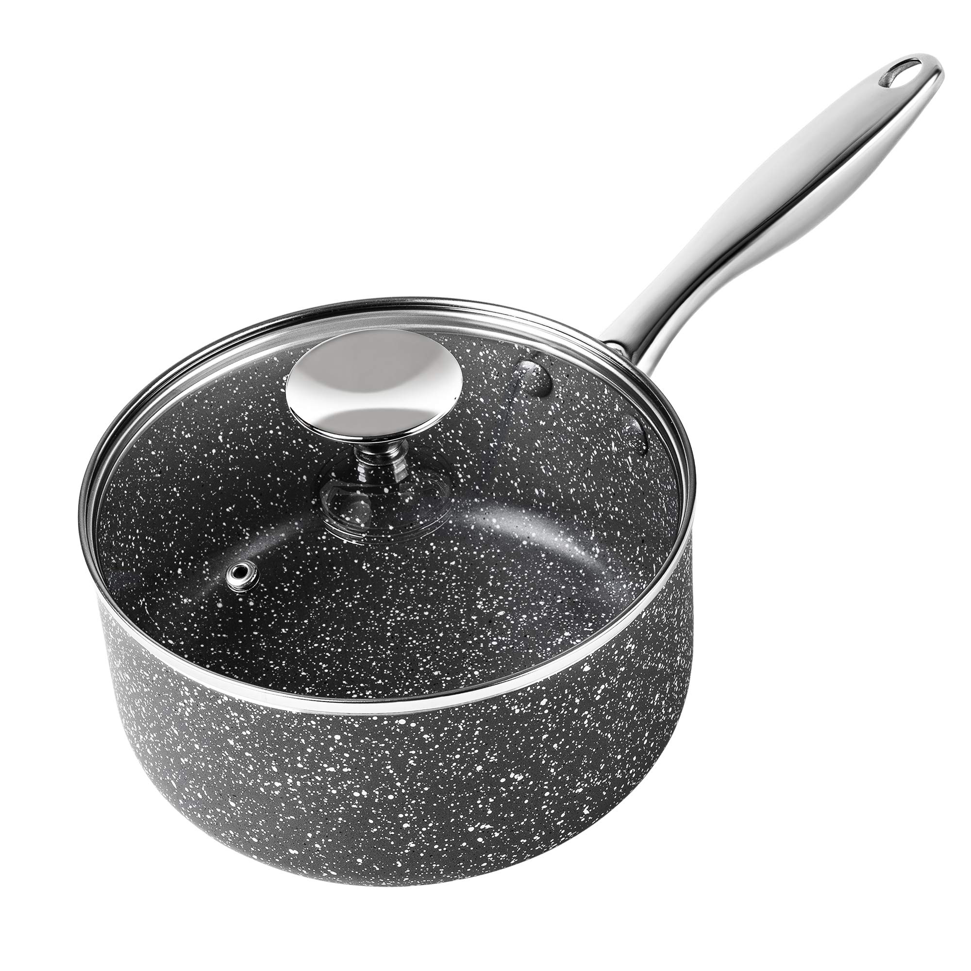 MICHELANGELO Sauce Pan with Lid, 2 Quart Saucepan with Lid Nonstick Small Pot, Granite Sauce Pan with Stainless Steel Handle, 2 Qt Saucepan with Lid Induction Compatible, Gray