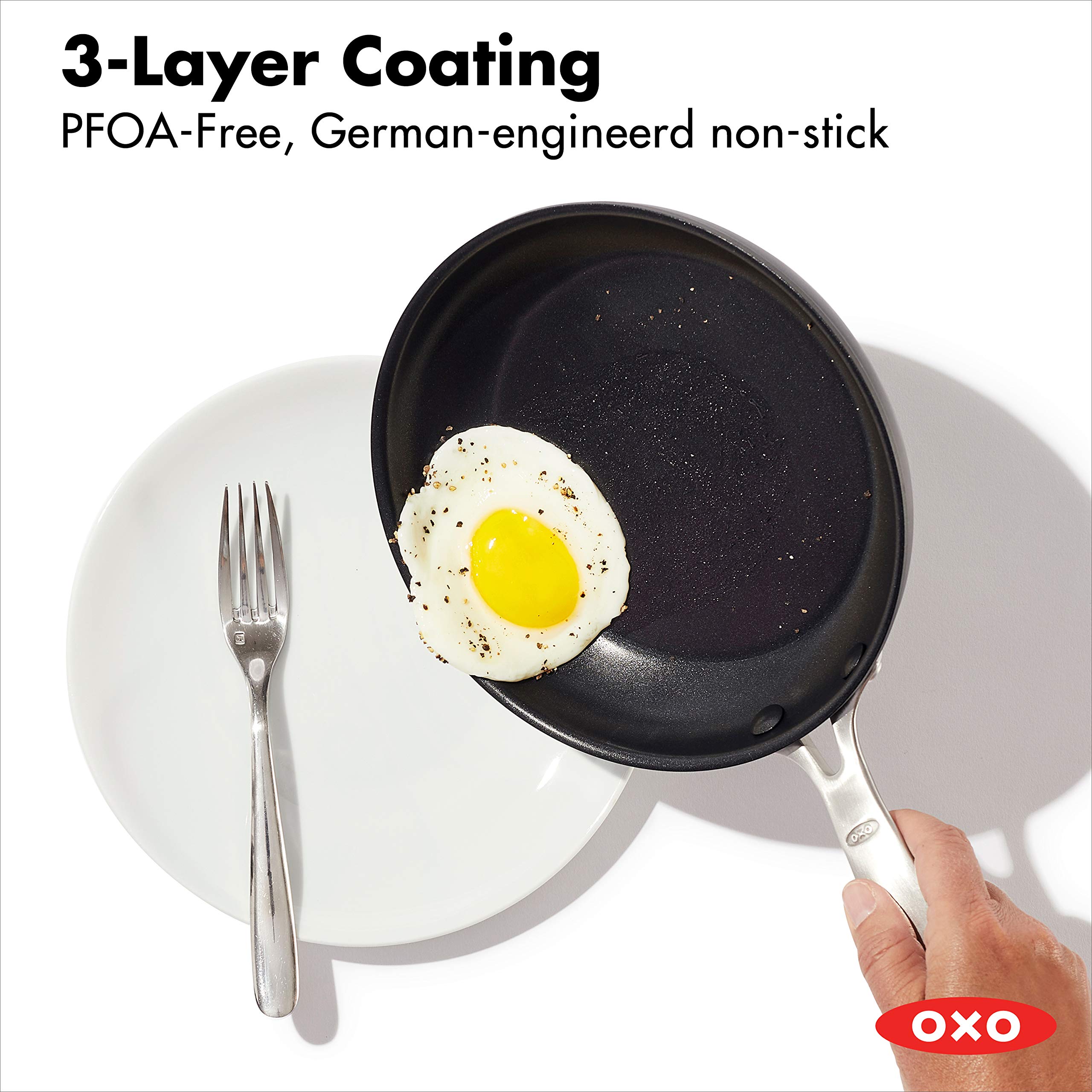 OXO Good Grips Non-Stick Pro Dishwasher safe 12" Open Frypan & Non-Stick Pro Dishwasher safe 8" Open Frypan,Gray,8-Inch