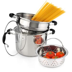 avacraft 18/10 stainless steel, 4 piece pasta pot with strainer insert, stock pot with steamer basket and pasta pot insert, pasta cooker set with glass lid, 7 quart