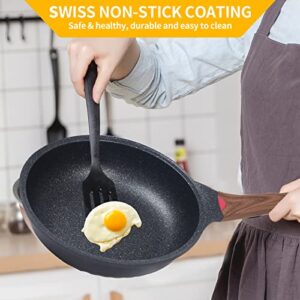 Vinchef Nonstick Deep Frying Pan Skillet with Lid, 9.5in/3Qt Saute Pan, German 3C+ Ceramic Coating Technology, Heat Indicator, Induction Compatible