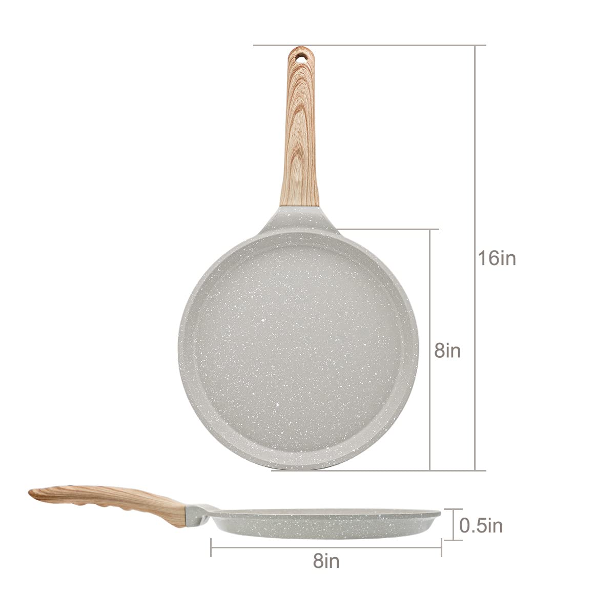 Bobikuke Nonstick Crepe Pan with Spreader, 8 Inch Flat Pan for Roti Indian Griddle Pan Dosa Pan, Tawa Dosa Tortilla Pan Induction Compatible - White