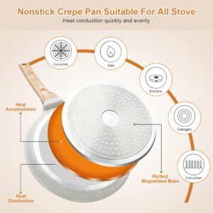 Bobikuke Nonstick Crepe Pan with Spreader, 8 Inch Flat Pan for Roti Indian Griddle Pan Dosa Pan, Tawa Dosa Tortilla Pan Induction Compatible - White