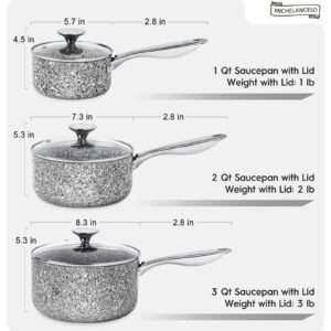 MICHELANGELO Saucepan with Lid 3 Quart, Ultra Nonstick Sauce Pan with Non toxic Stone-Derived Coating, Sauce Pot with Lid, Stone Saucepan with Lid, 3 Quart Sauce Pan