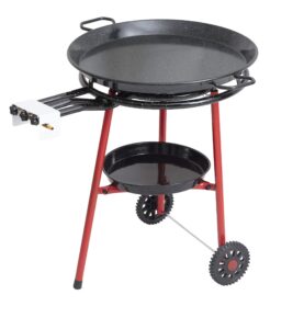 mabel home paella pan + paella burner and stand set on wheels + complete paella kit for up to 20 servings - 23.65 inch gas burner + 25.60 inch enamaled steel paella pan