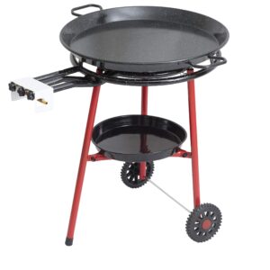 Mabel Home Paella Pan + Paella Burner and Stand Set on Wheels + Complete Paella Kit for up to 20 Servings - 23.65 inch Gas Burner + 25.60 inch Enamaled Steel Paella Pan