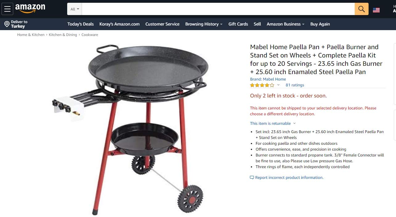 Mabel Home Paella Pan + Paella Burner and Stand Set on Wheels + Complete Paella Kit for up to 20 Servings - 23.65 inch Gas Burner + 25.60 inch Enamaled Steel Paella Pan