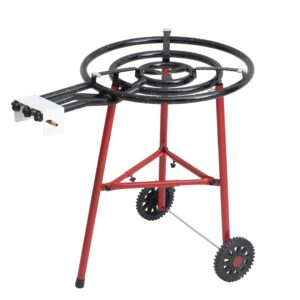 Mabel Home Paella Pan + Paella Burner and Stand Set on Wheels + Complete Paella Kit for up to 20 Servings - 23.65 inch Gas Burner + 25.60 inch Enamaled Steel Paella Pan