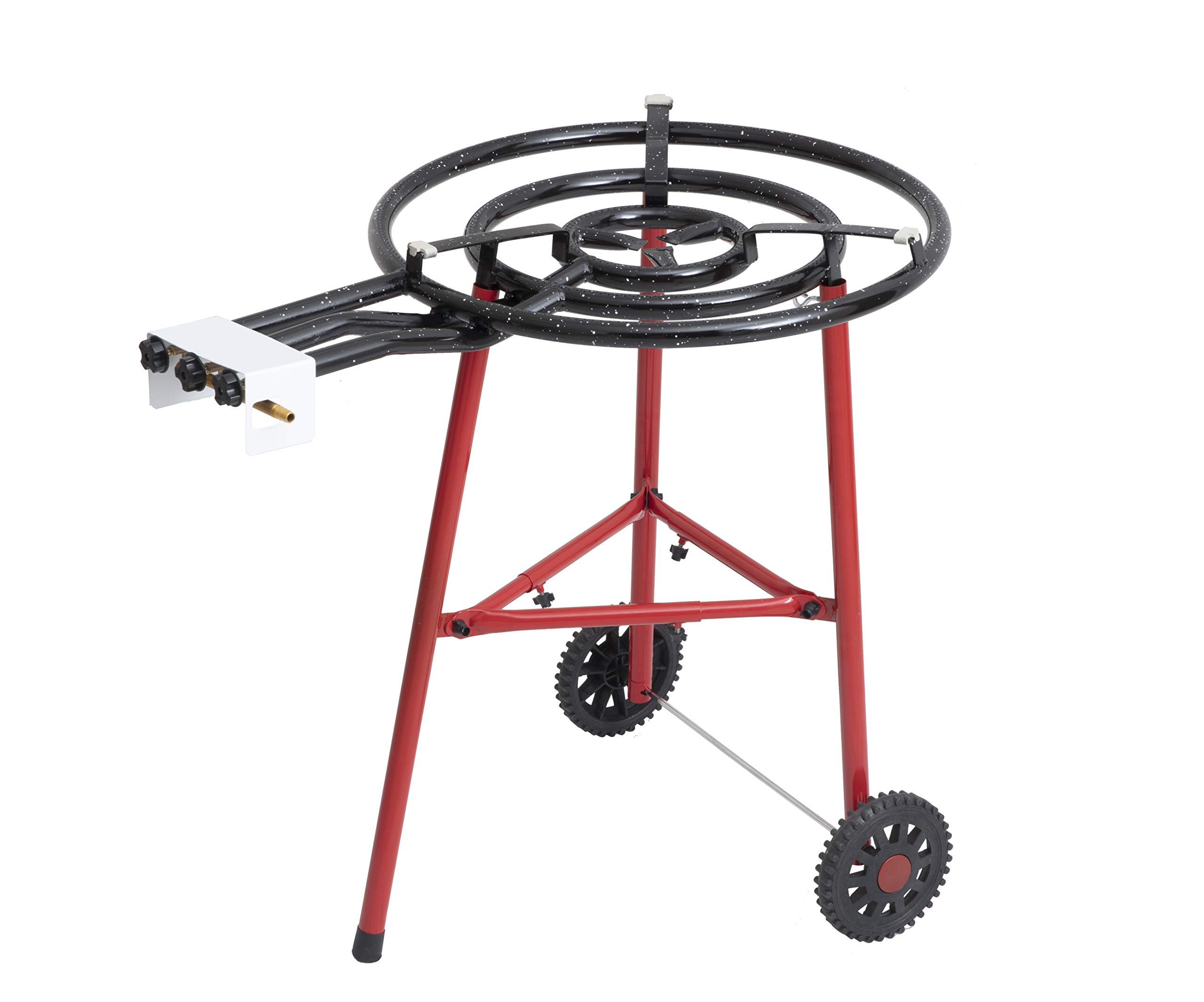 Mabel Home Paella Pan + Paella Burner and Stand Set on Wheels + Complete Paella Kit for up to 20 Servings - 23.65 inch Gas Burner + 25.60 inch Enamaled Steel Paella Pan