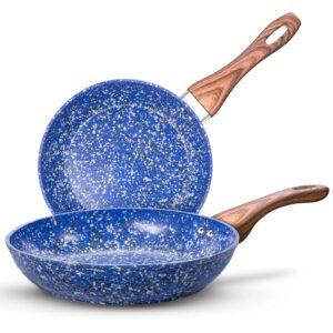 michelangelo frying pan set 10" & 12", ultra nonstick frying pans with stone-derived coating,non-toxic stone frying pan set with heat-resistant bakelite handle, granite frying pan set 10+12 inch, blue