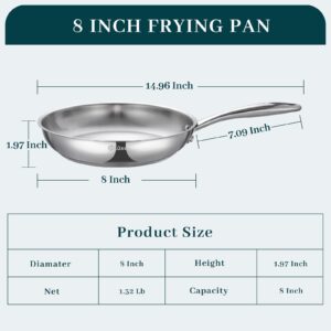 Deluxe 8 Inch Stainless Steel Skillet Pan Nonstick, Gas, Electric, Induction, Dishwasher Safe