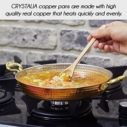 Crystalia Authentic Hammered Copper Pan, Traditional Handmade Copper Skillets for Cooking, Copper Egg Fry Omelet Pan with Ergonomic Metallic Handles, Hammered Copper Cookware (9.5 Inch)