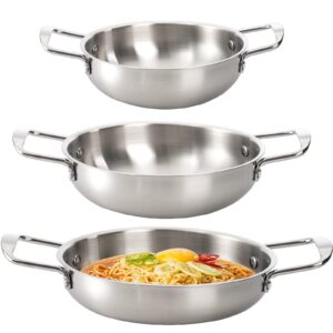 youeon set of 3 korean ramen pot with handles, 7/8.5/9.5 in stainless steel ramen cooking pot korean noodle pot without lid, fast heating for kitchen cookware, dishwasher safe, silver