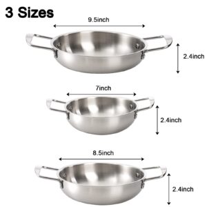 YOUEON Set of 3 Korean Ramen Pot with Handles, 7/8.5/9.5 in Stainless Steel Ramen Cooking Pot Korean Noodle Pot without Lid, Fast Heating For Kitchen Cookware, Dishwasher Safe, Silver