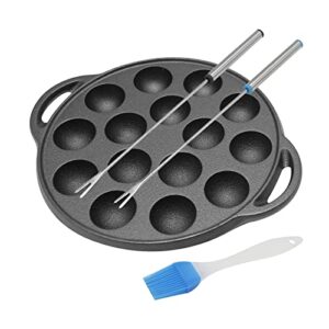 15 hole takoyaki pan, cast iron heavy duty nonstick square cooking plate octopus ball maker 1.5" half sphere takoyaki maker for baking cooking