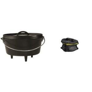 lodge l10dco3 cast iron deep camp dutch oven, pre-seasoned, 5-quart and 10 inch camp do tote bag,black