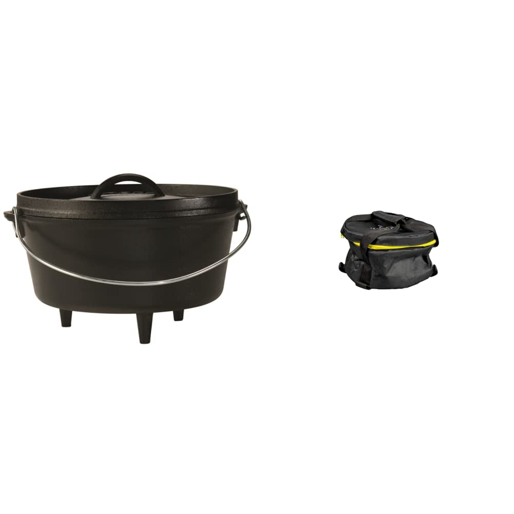 Lodge L10DCO3 Cast Iron Deep Camp Dutch Oven, Pre-Seasoned, 5-Quart and 10 Inch Camp DO Tote Bag,Black