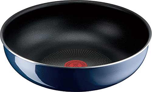 T-fal L43719 Frying Pan, With Removable Handle, 11.0 inches (28 cm), Deep Wok, Gas Flame Compatible, Ingenio Neo Royal Blue Intence Wok Pan, Non-Stick, Blue