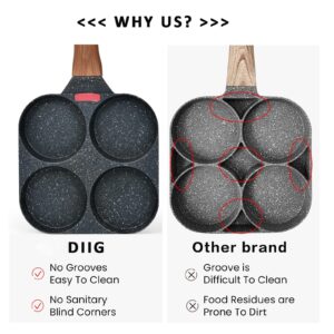 DIIG Egg Pan Non Stick Pancake Pan, 4-Cup Nonstick Egg Frying Pan, Granite Mini Egg Cooker Pan for Breakfast, Small Egg Skillet Suitable For Gas Stove & Induction Top