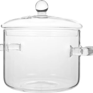 Glass Saucepan with Cover, 64 oz Stovetop Cooking Pot with Lid and Handle Simmer Pot Clear Soup Pot, High Borosilicate Glass Cookware