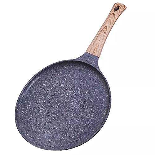 XSMNER 11 Inch Crepe Pan Pancake Pan, Non-stick Pans Frying Pan Household Wooden Handle Pancake Cooking Pan for Omelette, Tortillas, steak, Induction Compatible