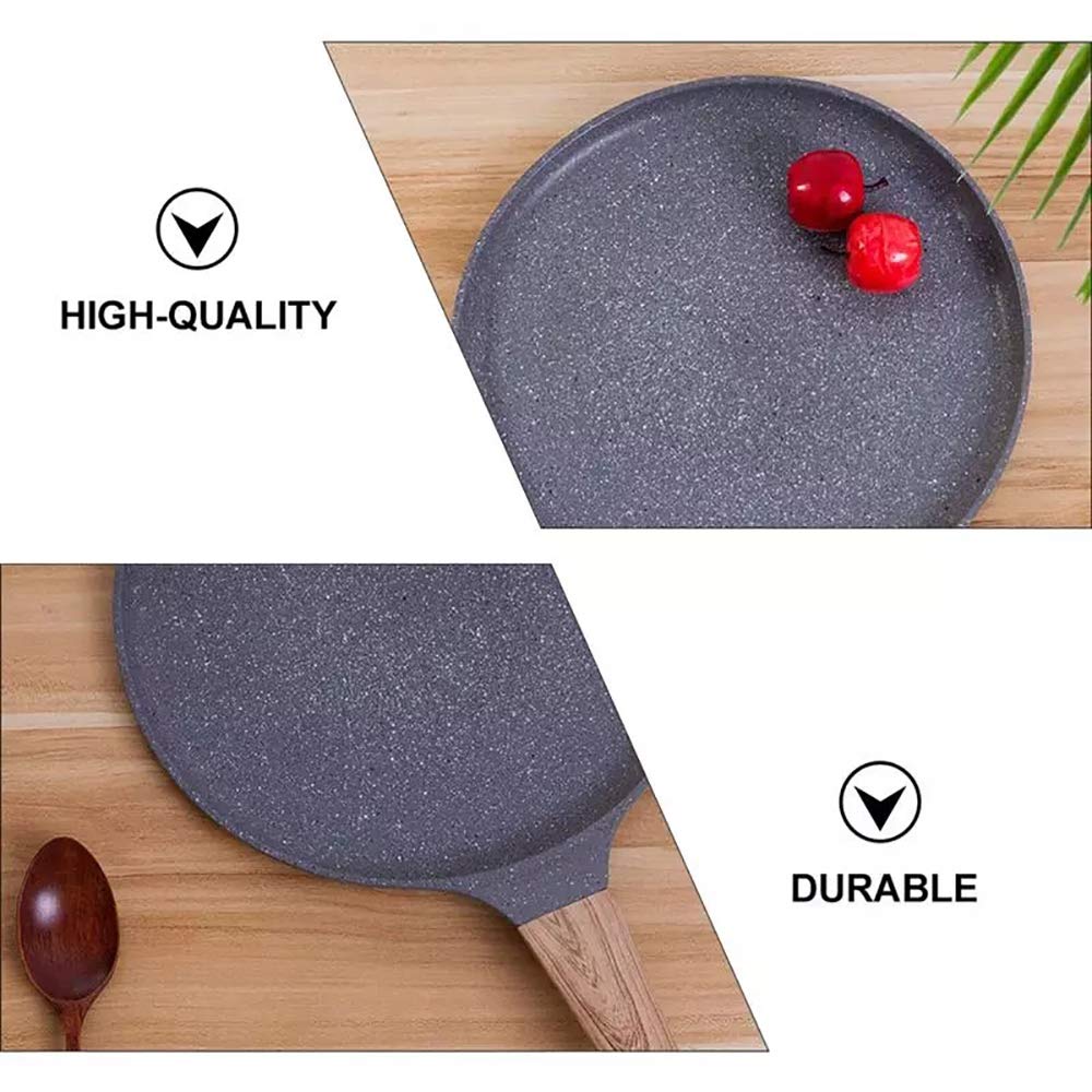 XSMNER 11 Inch Crepe Pan Pancake Pan, Non-stick Pans Frying Pan Household Wooden Handle Pancake Cooking Pan for Omelette, Tortillas, steak, Induction Compatible