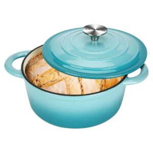 cast iron dutch oven 4.5 quart enameled cast iron dutch oven pot with lid heavy duty dutch oven dual handles porcelain enameled cast iron pot for baking braiser cooking family or friends gifts,aqua