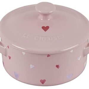 Le Creuset L'Amour Collection Stoneware Mini Round Cocotte, 8oz, Chiffon Pink with Heart Applique