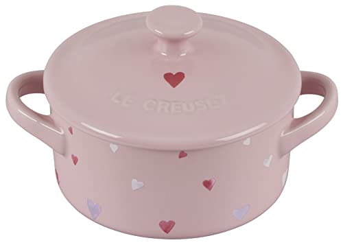 Le Creuset L'Amour Collection Stoneware Mini Round Cocotte, 8oz, Chiffon Pink with Heart Applique