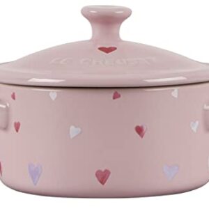 Le Creuset L'Amour Collection Stoneware Mini Round Cocotte, 8oz, Chiffon Pink with Heart Applique