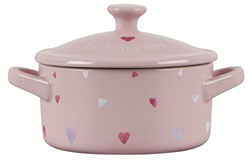 Le Creuset L'Amour Collection Stoneware Mini Round Cocotte, 8oz, Chiffon Pink with Heart Applique