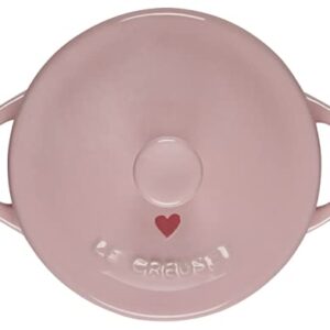 Le Creuset L'Amour Collection Stoneware Mini Round Cocotte, 8oz, Chiffon Pink with Heart Applique